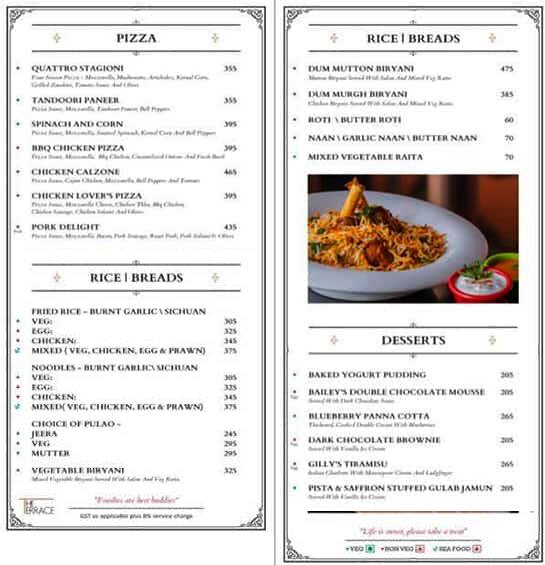 Menu at Gilly's Redefined, Bengaluru