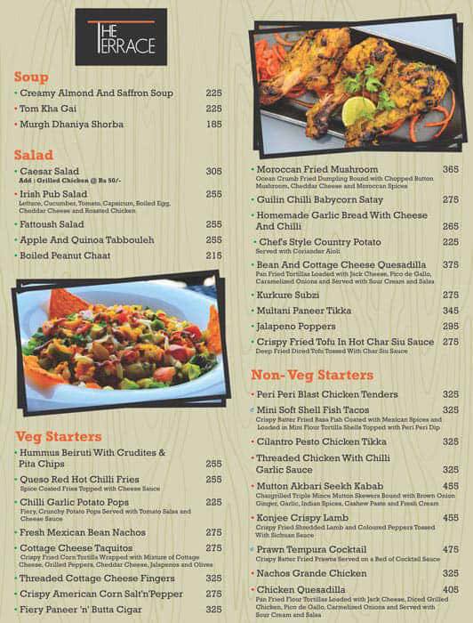 Menu at The Terrace at Gilly's Redefined, Bengaluru