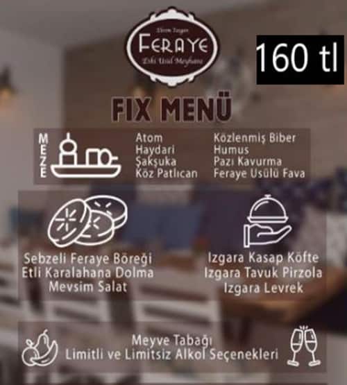 Menu at Feraye Restaurant, Istanbul