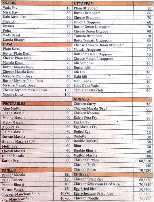 Menu of Sai Corner, Bandra Talao, Bandra West, Mumbai