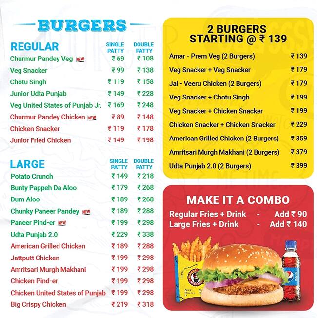 Menu of Burger Singh - Big Punjabi Burgers, Phase 3, Mohali