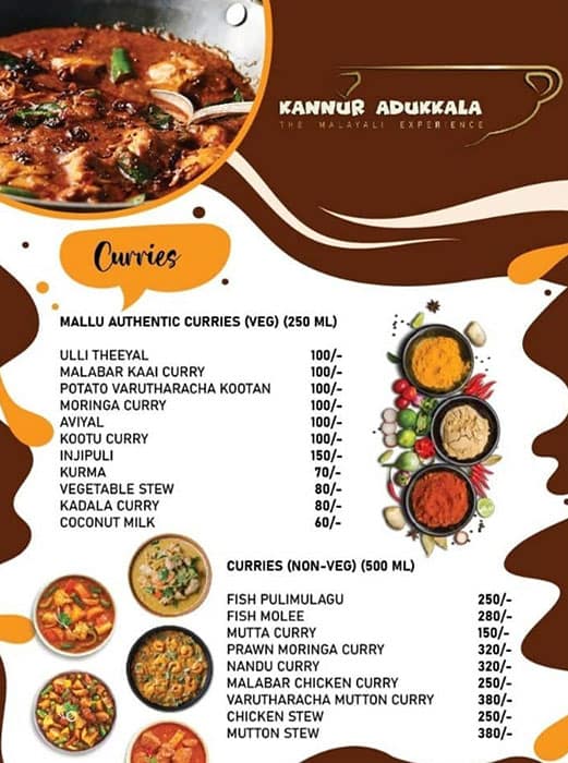 Menu of Kannur Adukkala, T. Nagar, Chennai