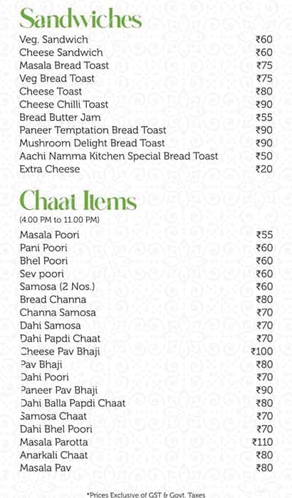 Menu at Aachi Namma Kitchen- Anna Nagar, Chennai