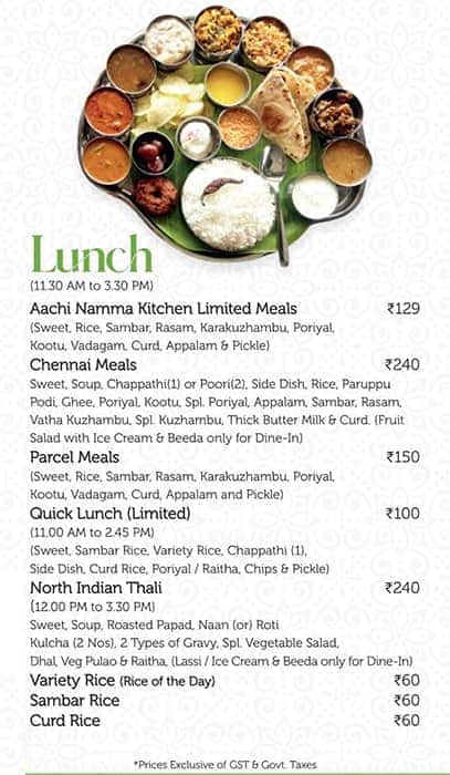 Menu at Aachi Namma Kitchen- Anna Nagar, Chennai
