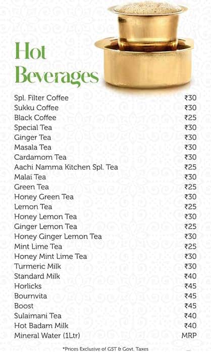 Menu at Aachi Namma Kitchen- Anna Nagar, Chennai