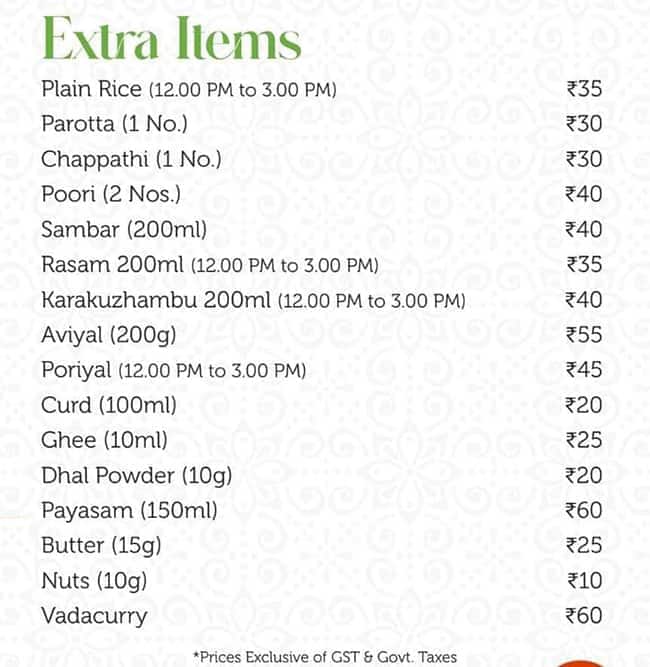 Menu at Aachi Namma Kitchen- Anna Nagar, Chennai