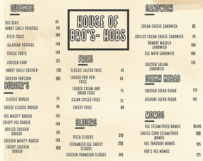 Menu of House of Bro's, Kothrud, Pune