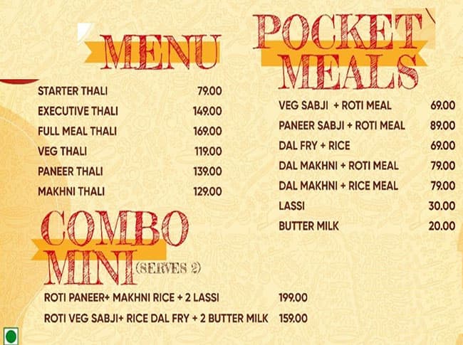 Menu of Thaali Online, Alkapuri, Vadodara