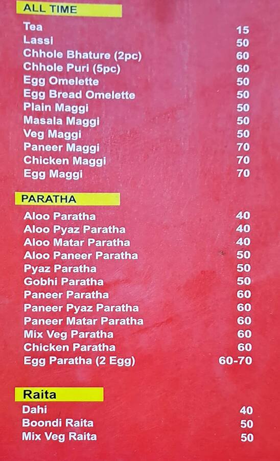 Menu of Paratha 24×7, New Ashok Nagar, Noida