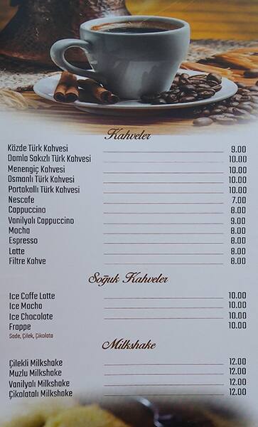 Menu at Mekan Cafe & Nargile, Istanbul