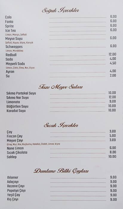 Menu at mekan nargile cafe, Istanbul, Cibali Mahallesi
