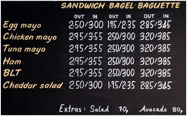 Menu at The Spence cafe, London