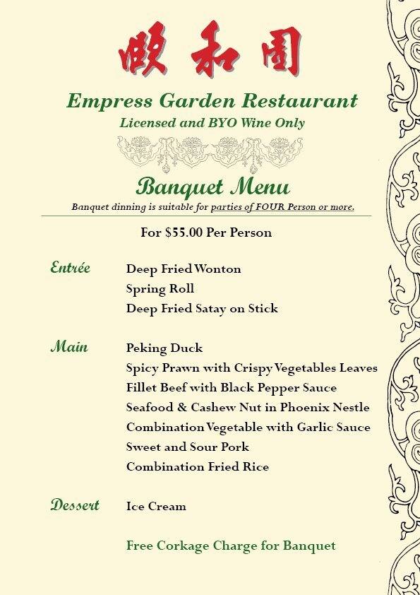 Menu at Empress Garden Restaurant, Auckland