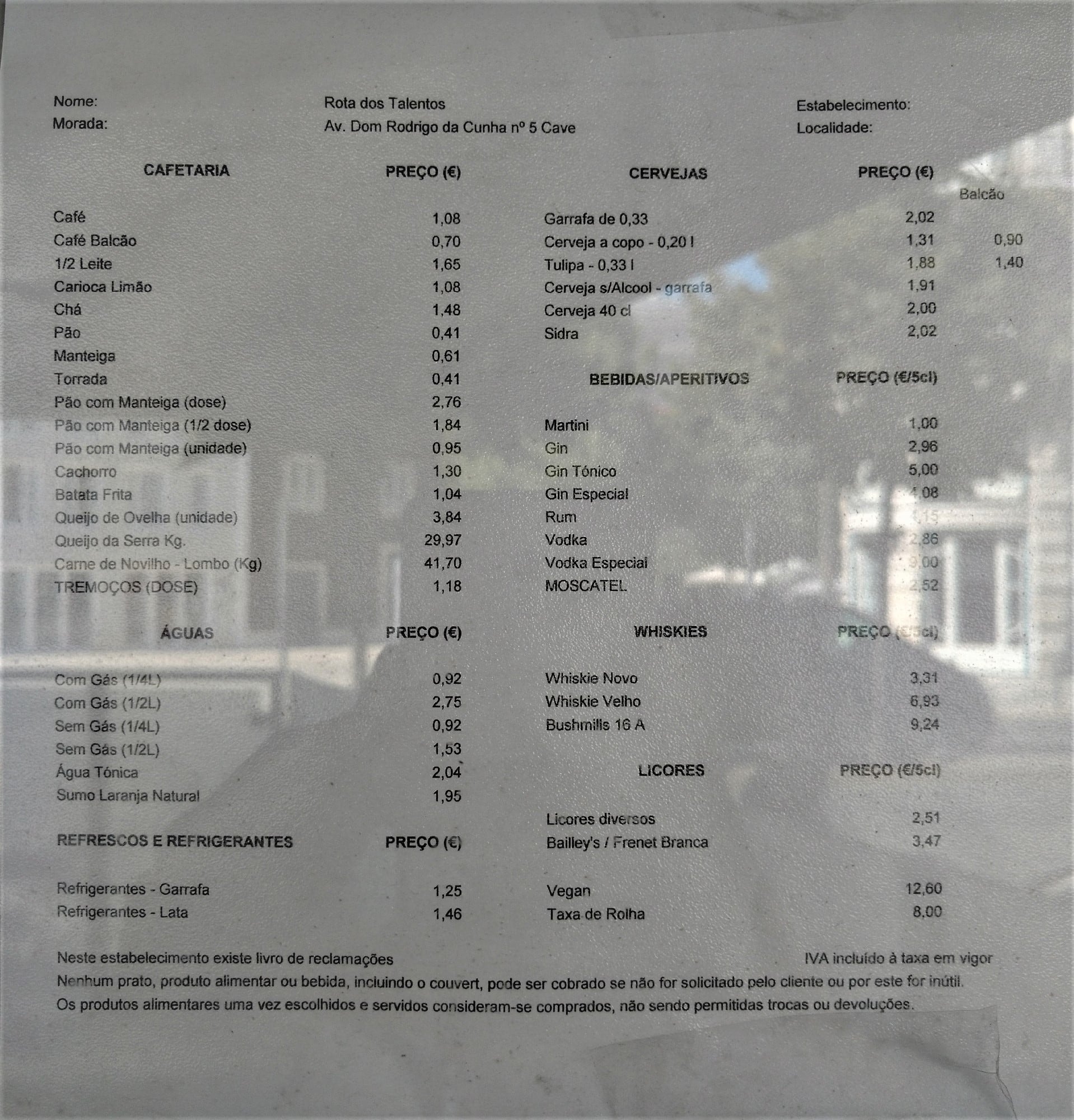 Menu at Cervejaria Ramiro restaurant, Lisbon, Av. Alm. Reis nº1 - H