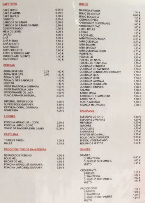 Menu at Português Café, Oeiras