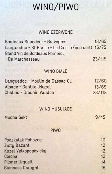 Menu at Music Bar, Warsaw