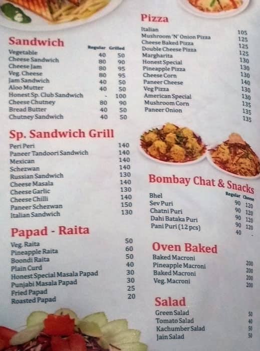 Honest Menu, Menu for Honest, Bodakdev, Ahmedabad - Zomato