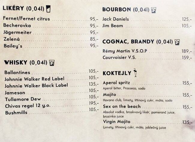 Menu at Restaurant Peppercorn, Prague