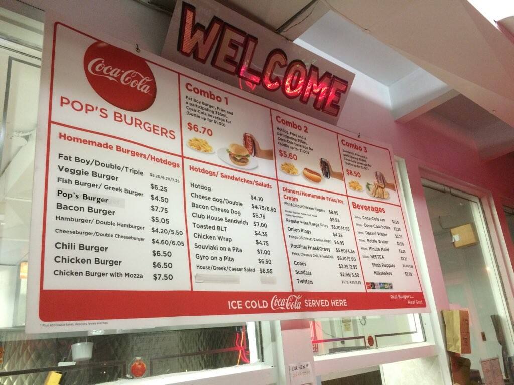 Pop's Burgers a Winnipeg: Foto del Menu con Prezzi - Urbanspoon/Zomato
