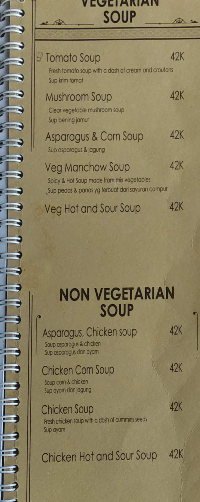 Menu at Sitara, Bedulu