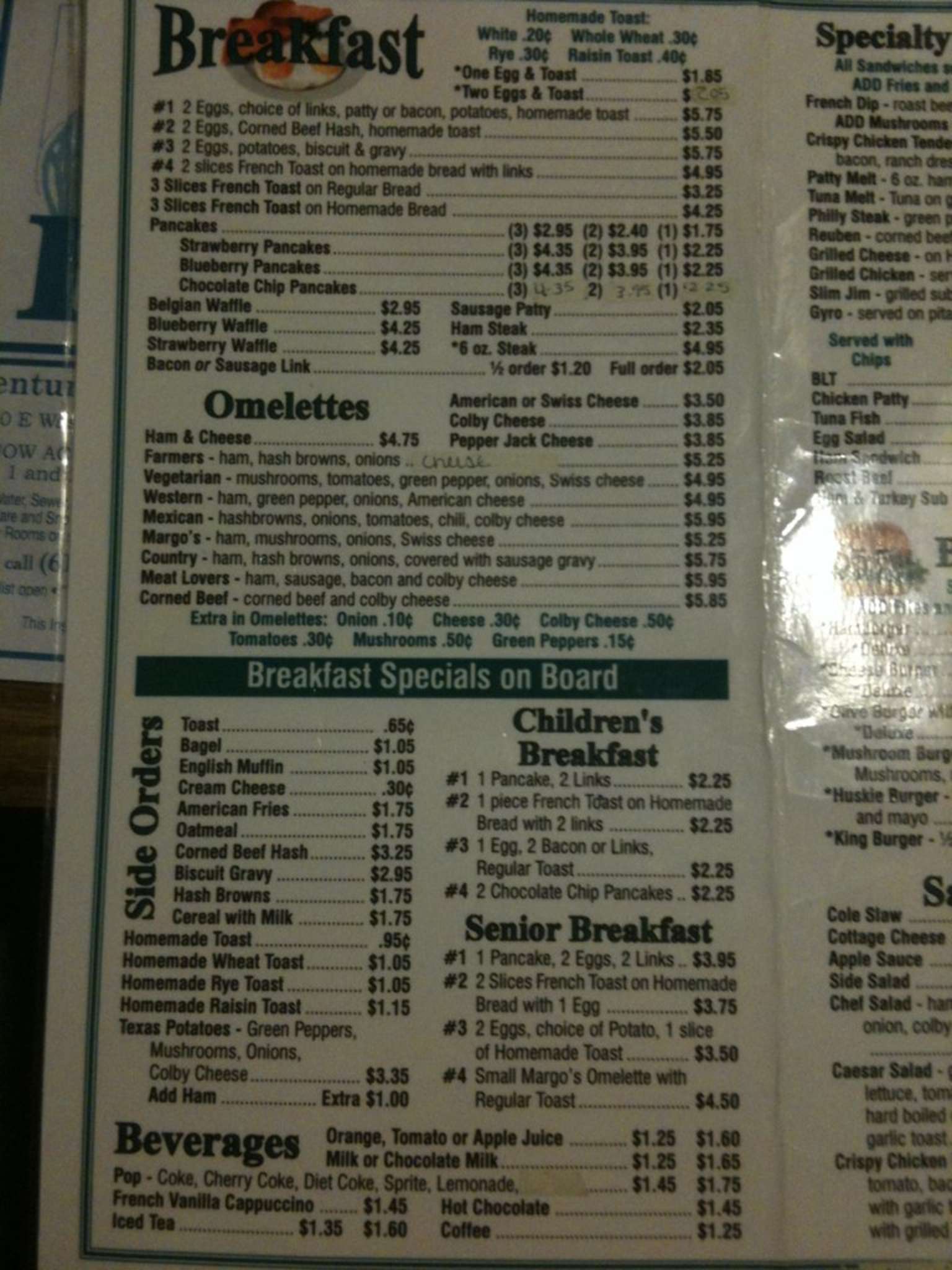 Menu at Margo's Family Restaurant, Greenville