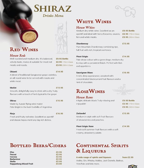 Menu at Shiraz BBQ, Liverpool, 19 N John St