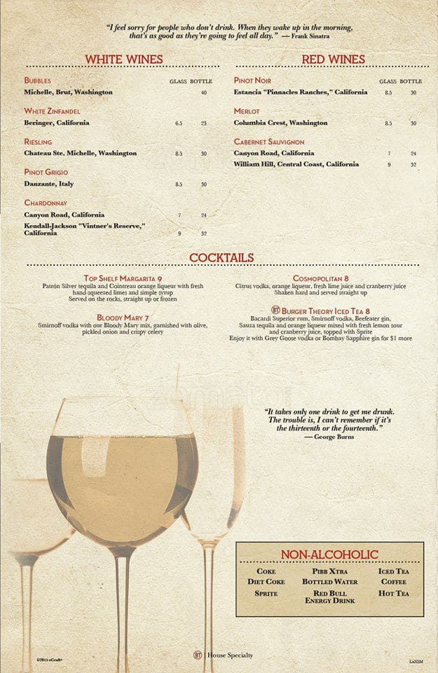 Menu at The Burger Place - Anaheim, California pub & bar, Anaheim