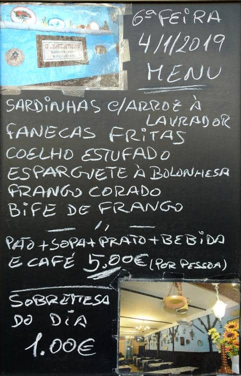 Menu at Taberna Típica O Nazareno restaurant, Porto