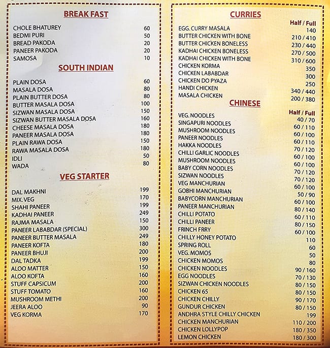 Menu at Kavya kitchen service, Noida