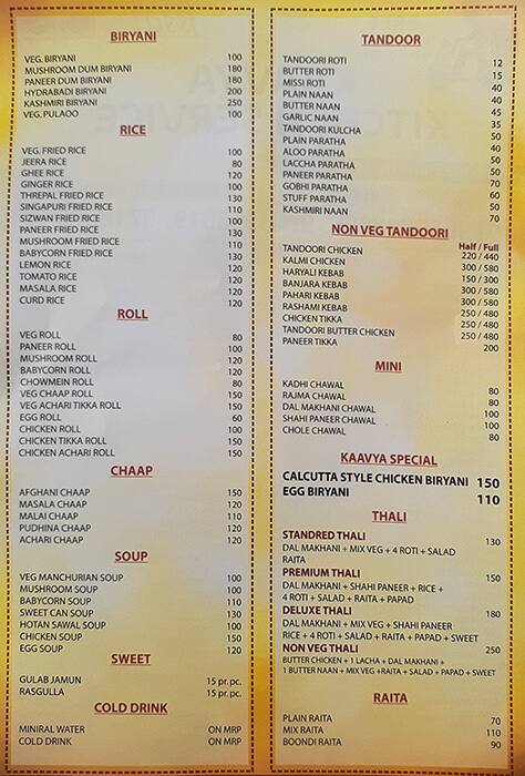 Menu at Kavya kitchen service, Noida