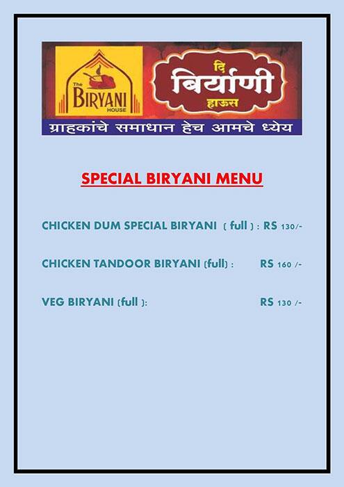 Menu of The Biryani House, Senapati Bapat Road, Pune