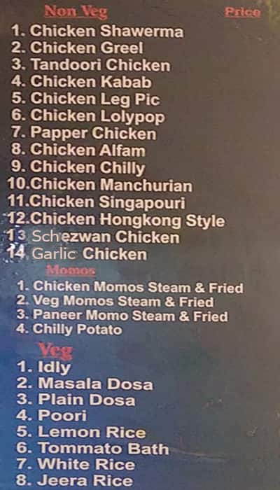 Menu of Sultan Family Restaurant, Electronic City, Bangalore