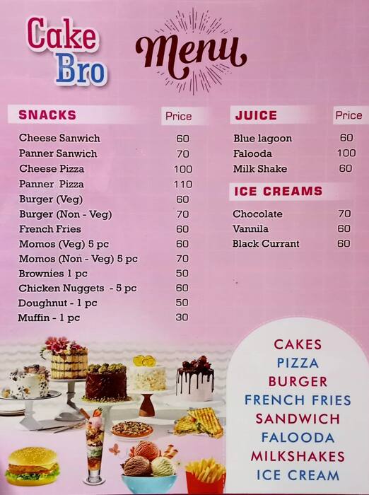 Menu of Cake Bro, Tiruvottiyur, Chennai