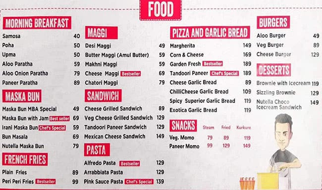 Menu of MBA Chaiwala, Kamla Nagar, New Delhi