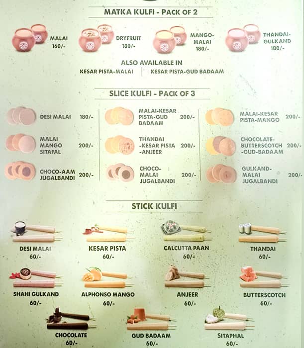 Menu of Grameen Kulfi, BTM, Bangalore