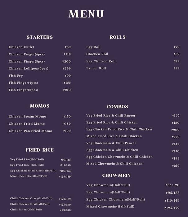 Menu at The China Lane, Kolkata