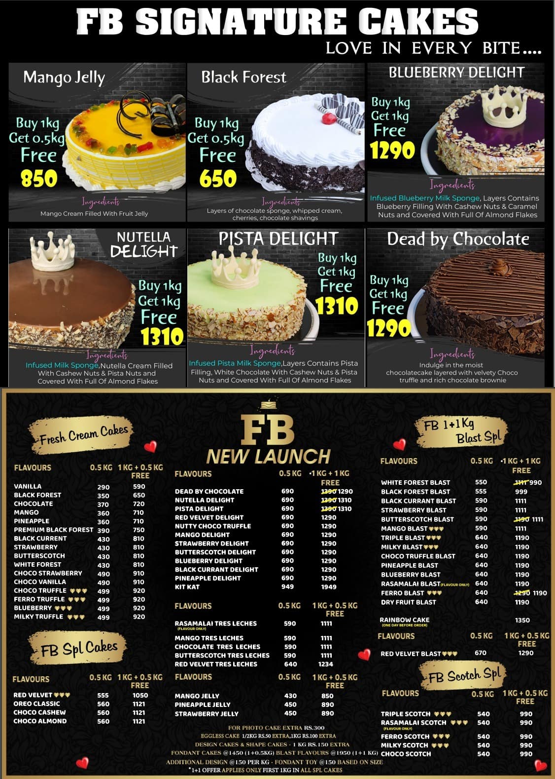 Menu of FB Cakes, KR Puram, Bangalore