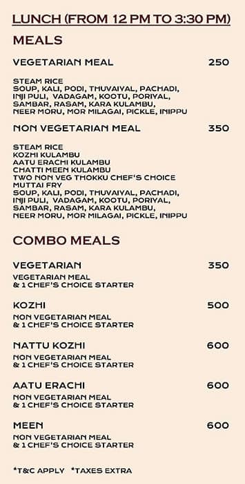 Menu of Tinnai Mess - Gramiya Manam, Abhiramapuram, Chennai