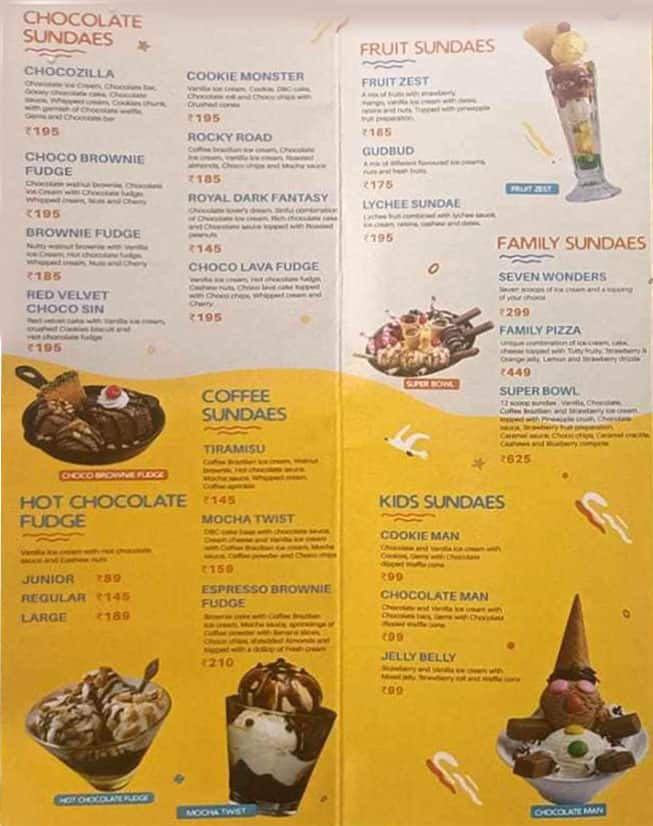 Menu of Polar Bear, Whitefield, Bangalore