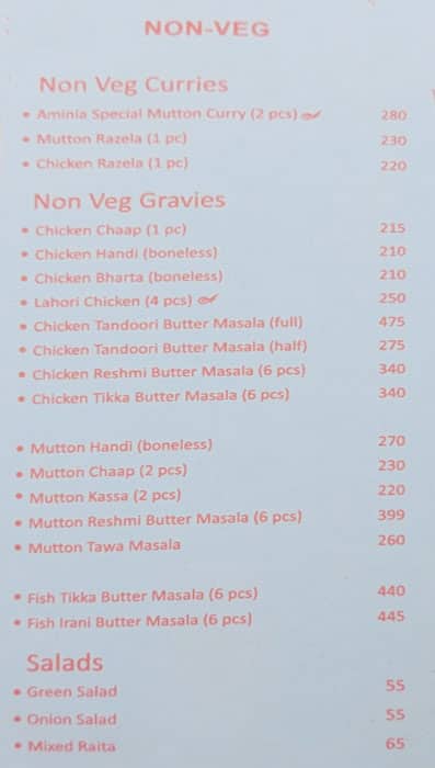 Menu at Aminia Restaurant - Joka, Kolkata