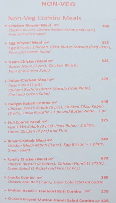 Menu at Aminia Restaurant - Joka, Kolkata
