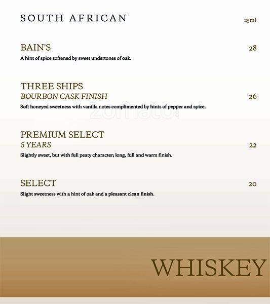 Menu at Raleighs Cigar Lounge pub & bar, Cape Town