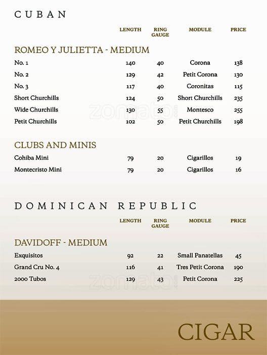 Menu at Raleighs Cigar Lounge pub & bar, Cape Town