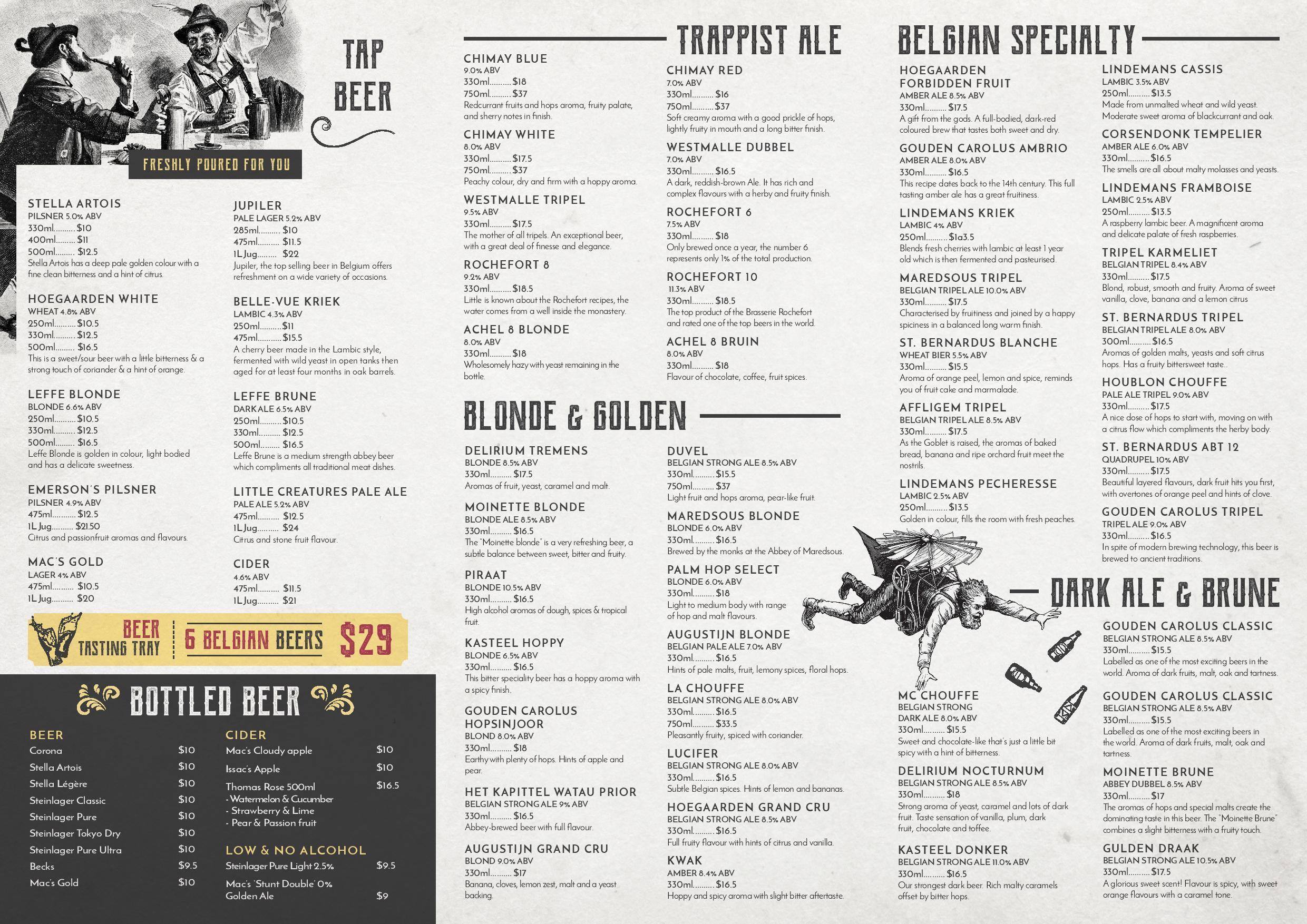 Menu at De Fontein Belgian Beer Café pub & bar, Auckland