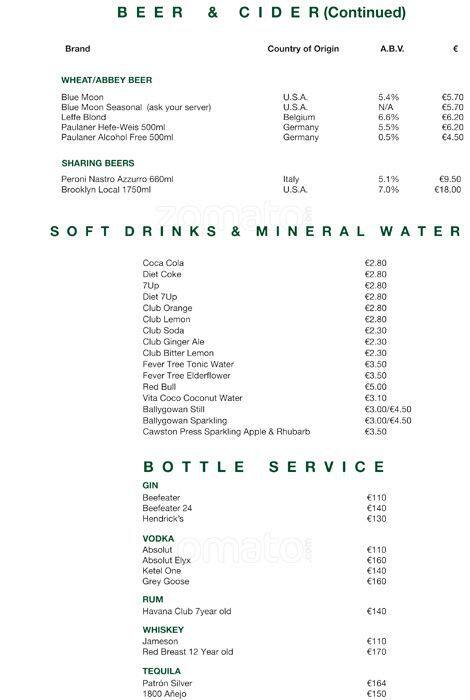 Menu at House Dublin pub & bar, Dublin