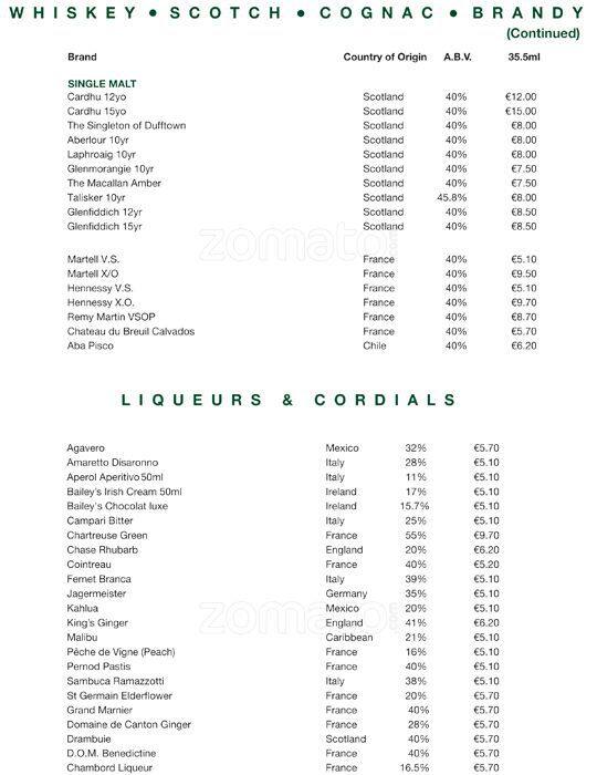 Menu at House Dublin pub & bar, Dublin