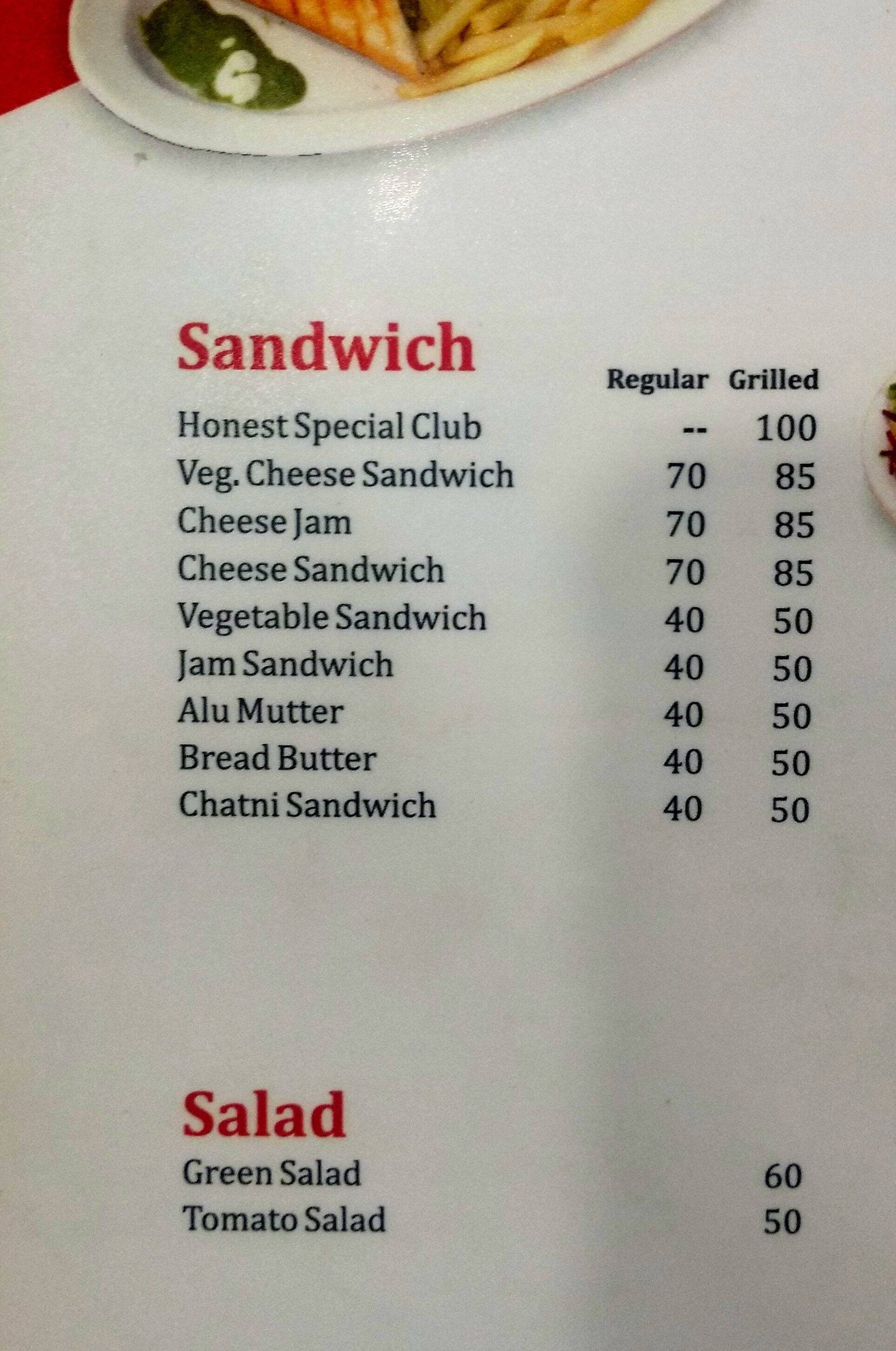 Honest Menu, Menu for Honest, Paldi, Ahmedabad - Zomato