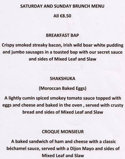 Menu at Lolly and Cooks cafe, Dublin, Unit 1