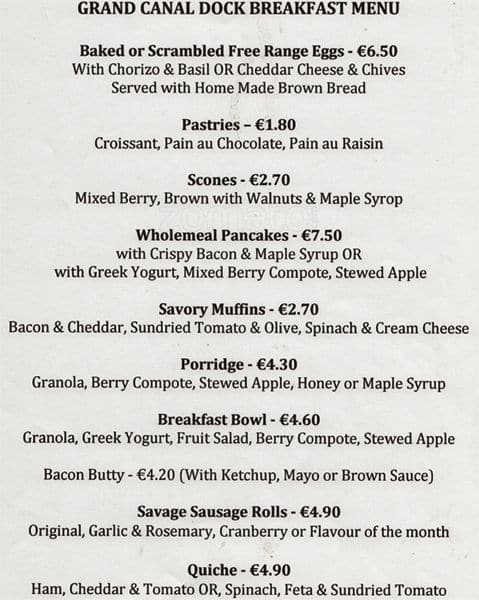 Menu at Lolly and Cooks cafe, Dublin, Unit 1