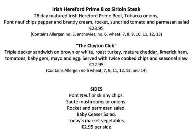 Menu at Clayton Hotel Leopardstown pub & bar, Dublin, Clayton Hotel ...
